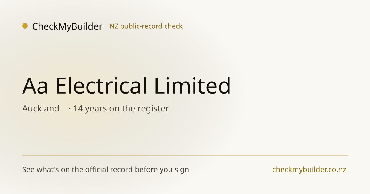 Aa Electrical Limited: Auckland Company Profile | CheckMyBuilder